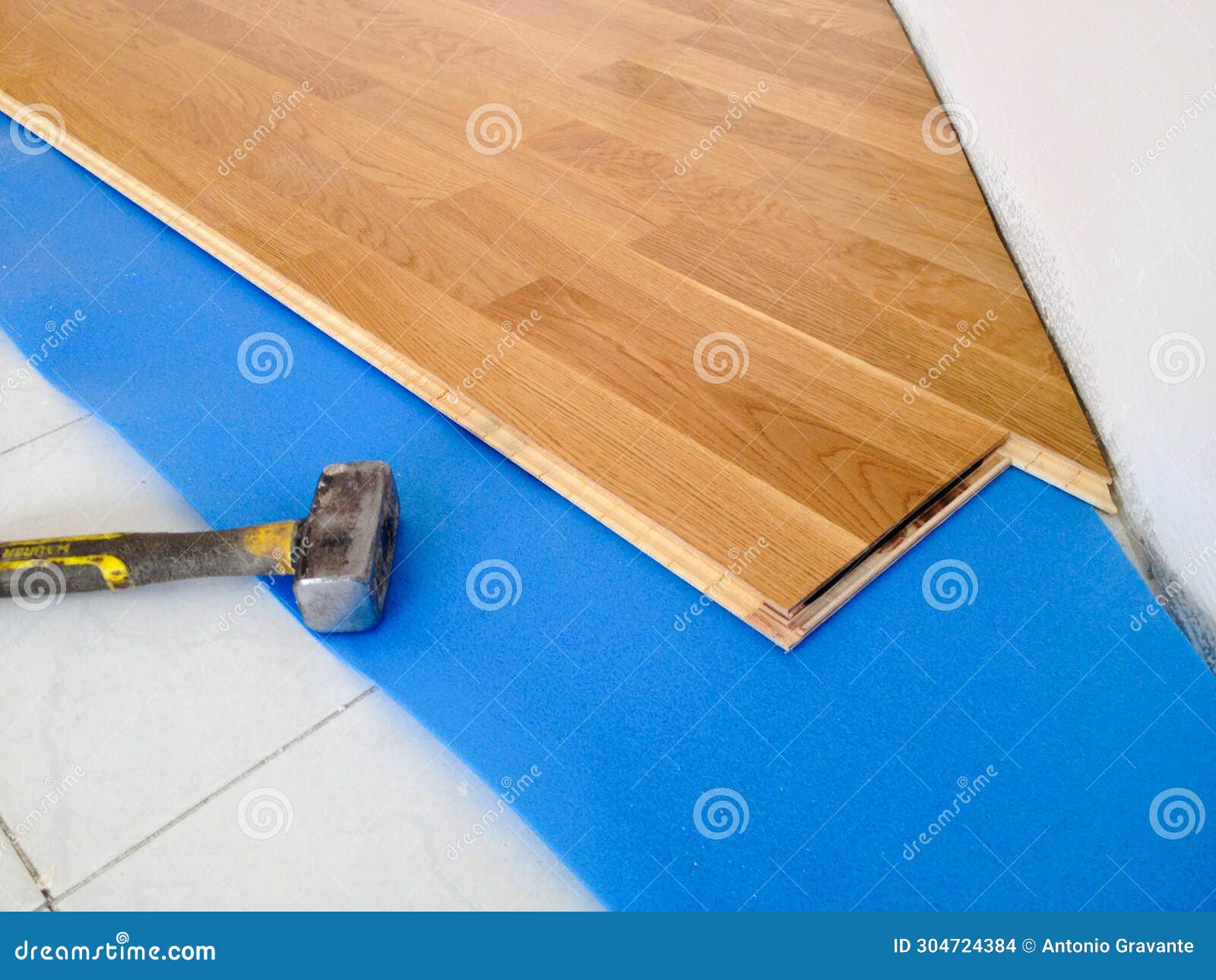 Floating Assembly of Oak Parquet Stock Photo - Image of tiles ...