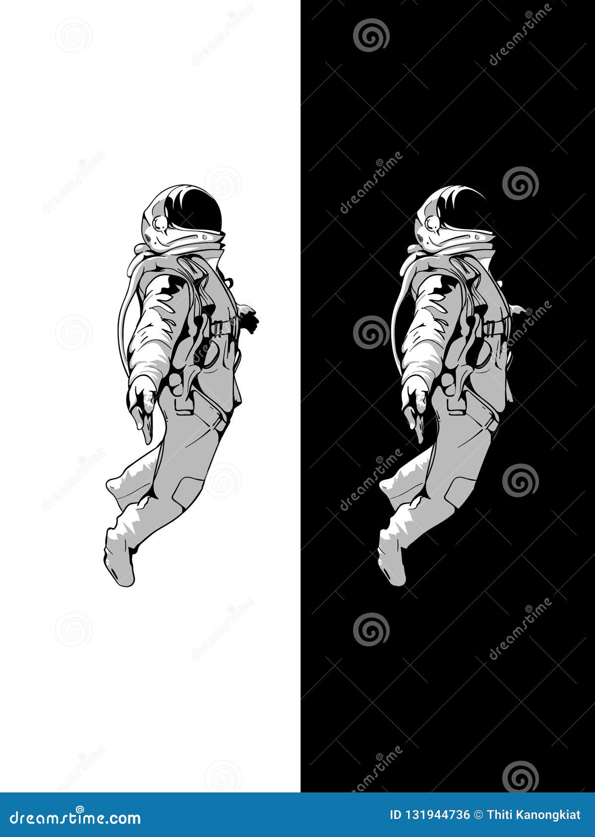 Astronaut Floating And Waving A Hand With His Tether Outlining The ... Astronaut Floating And Waving A Hand With His Tether Outlining The ...