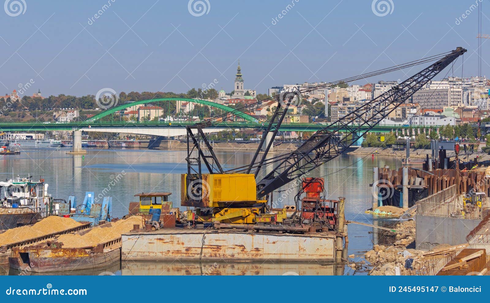 Floating Barge Crane stock image. Image of bridge, lifting - 245495147