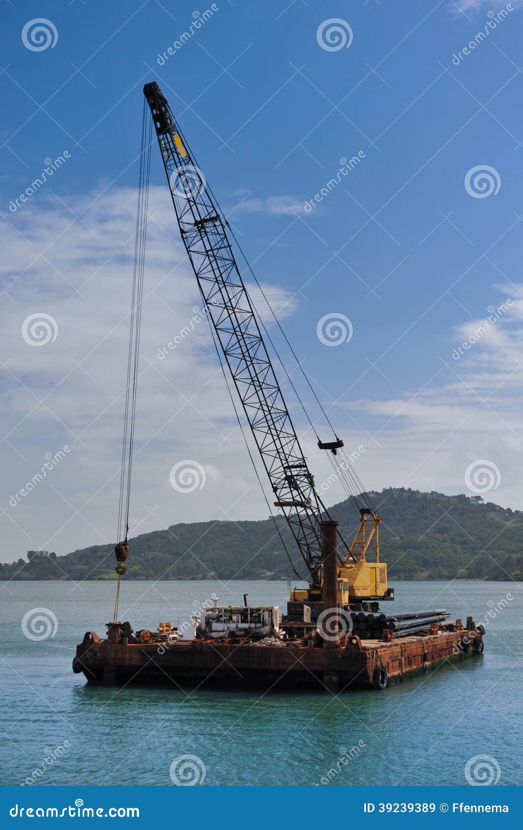 Floating Barge with a Large Crane Stock Image - Image of port ...