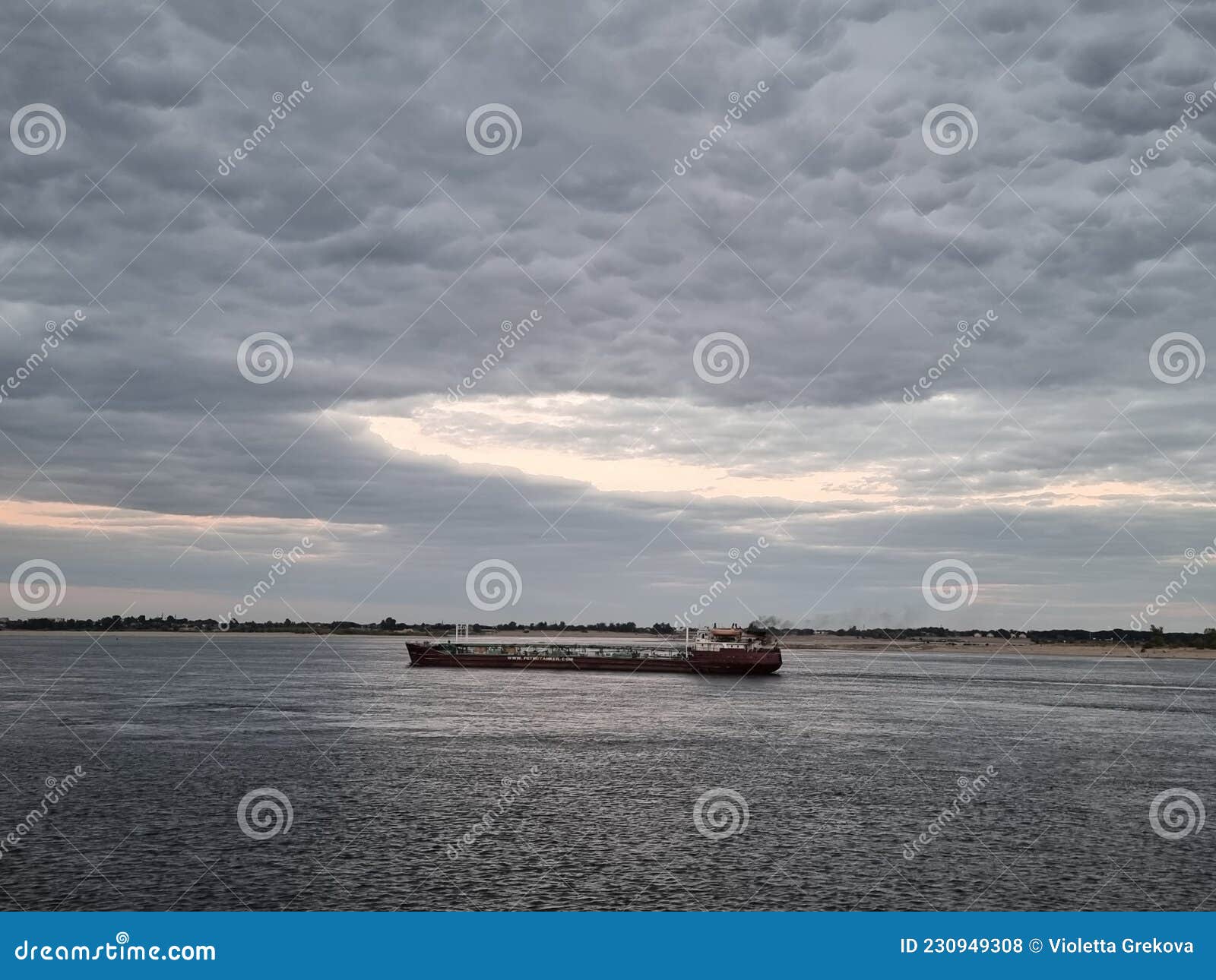 Floating Barge on the Volga River Stock Photo - Image of ocean, dawn ...
