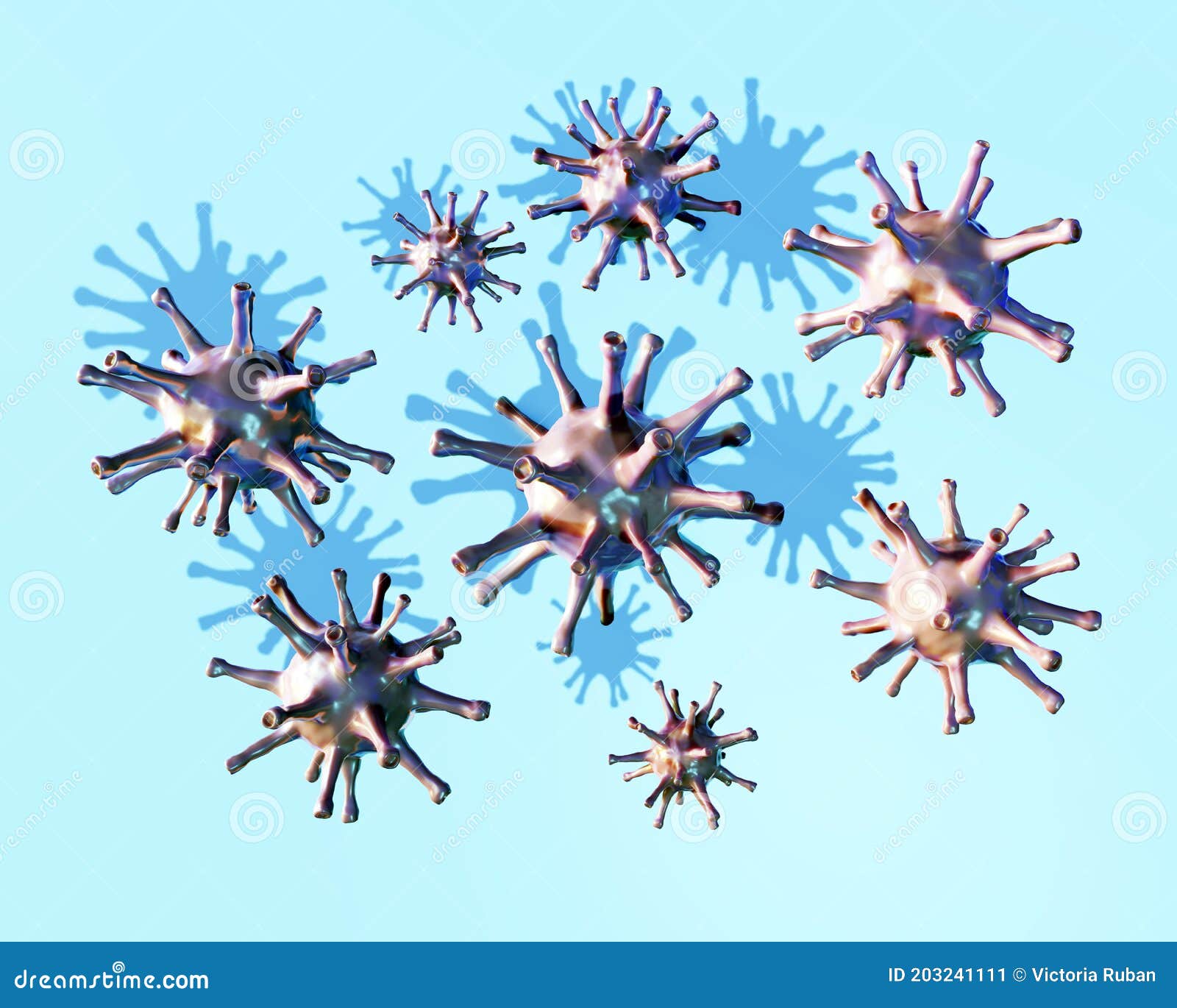 Floating Beautiful Shiny Viruses on Blue Background Stock Illustration ...