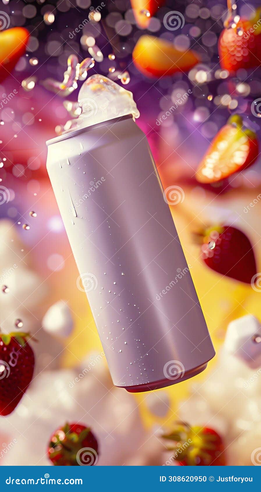 Floating Beverage Can with Splashing Strawberries. Generative Ai Stock ...