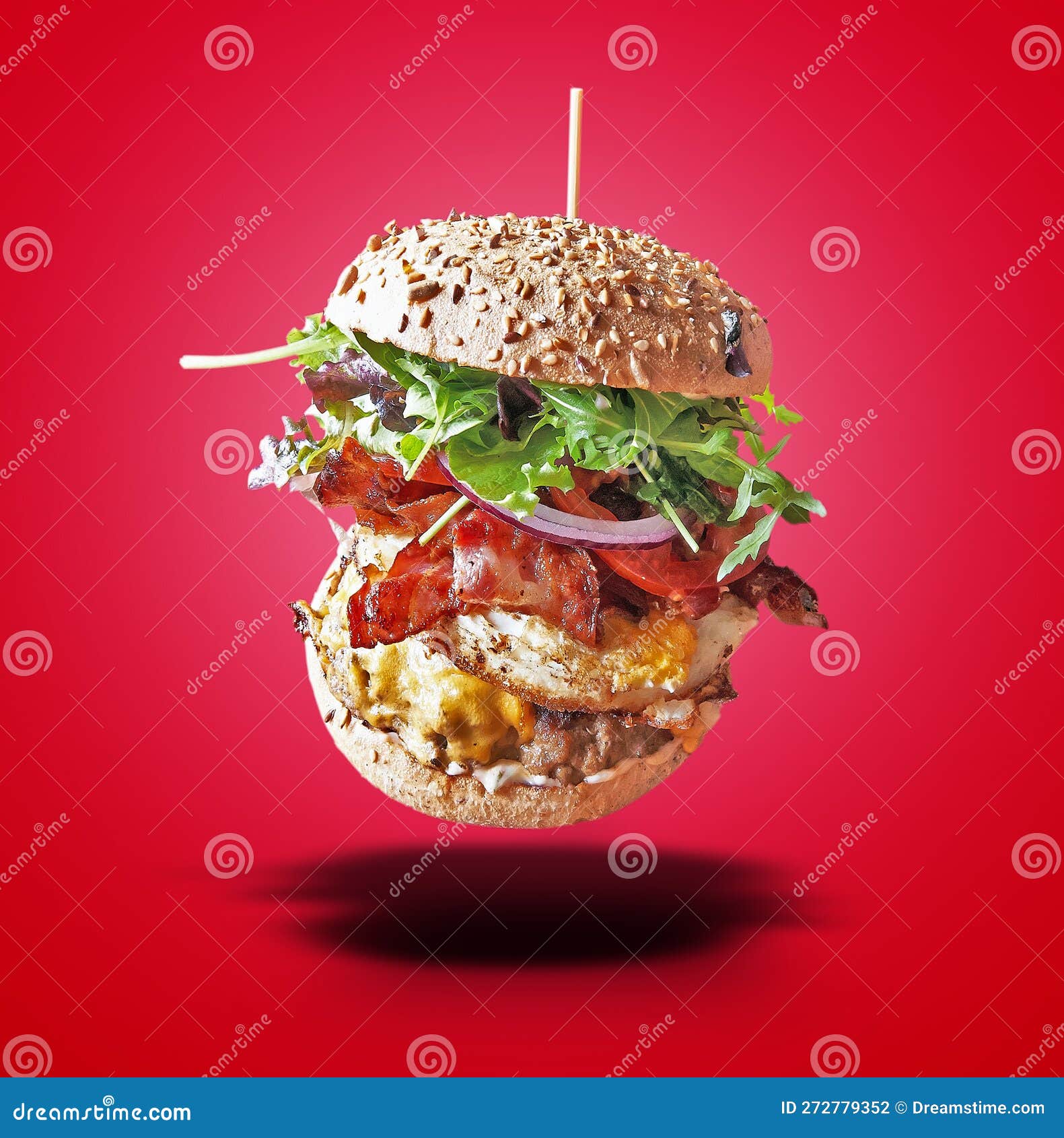 Burger With Flying Elements. Food Levitation Concept. Flying Burger ...