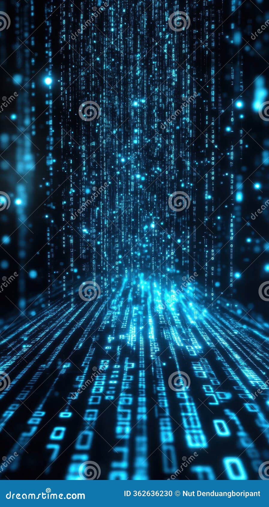 Floating Binary Code Streams in Digital Environment, Creating Depth and Motion Stock ...