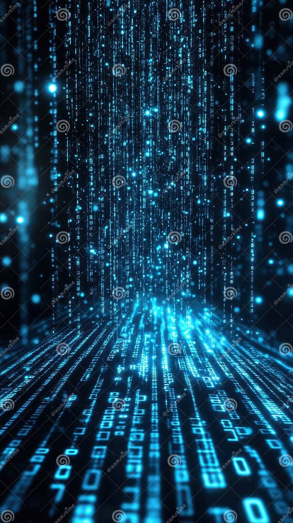 Floating Binary Code Streams in Digital Environment, Creating Depth and Motion Stock ...