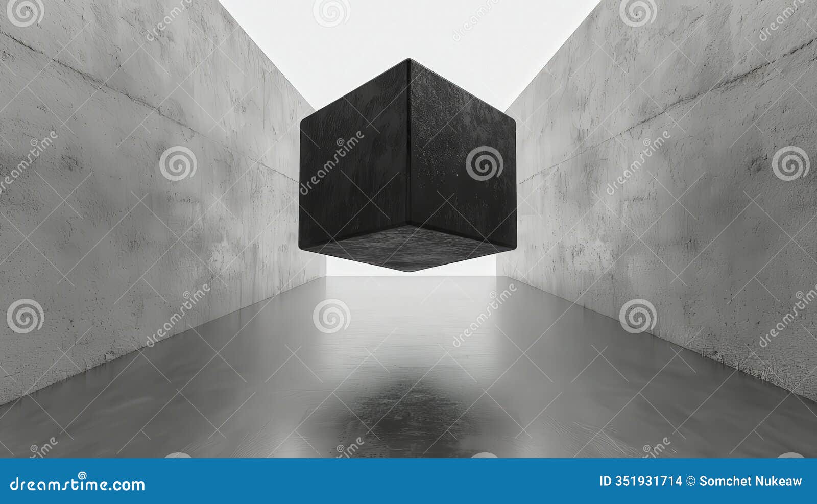 Floating Black Cube in Infinite White Space Abstract Art Minimalist ...
