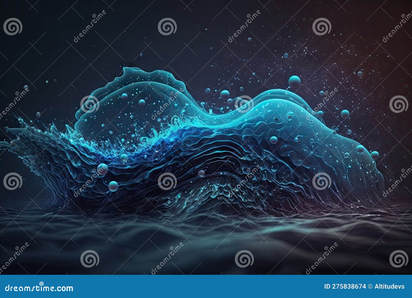 Floating Blue Liquid Wave in Abstract Background with Particles Stock ...