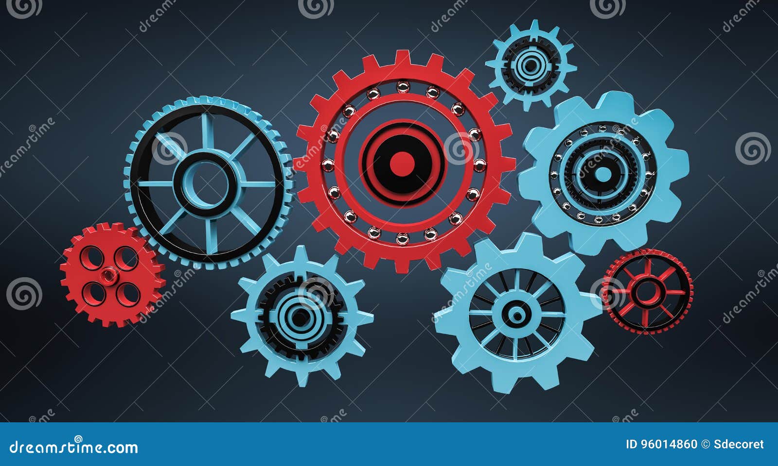Floating Blue and Red Gear Icons 3D Rendering Stock Illustration ...