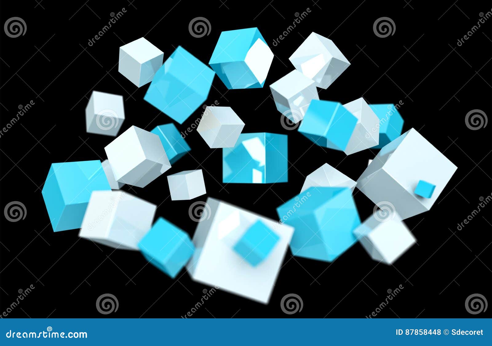Floating Blue and White Shiny Cube 3D Rendering Stock Illustration ...