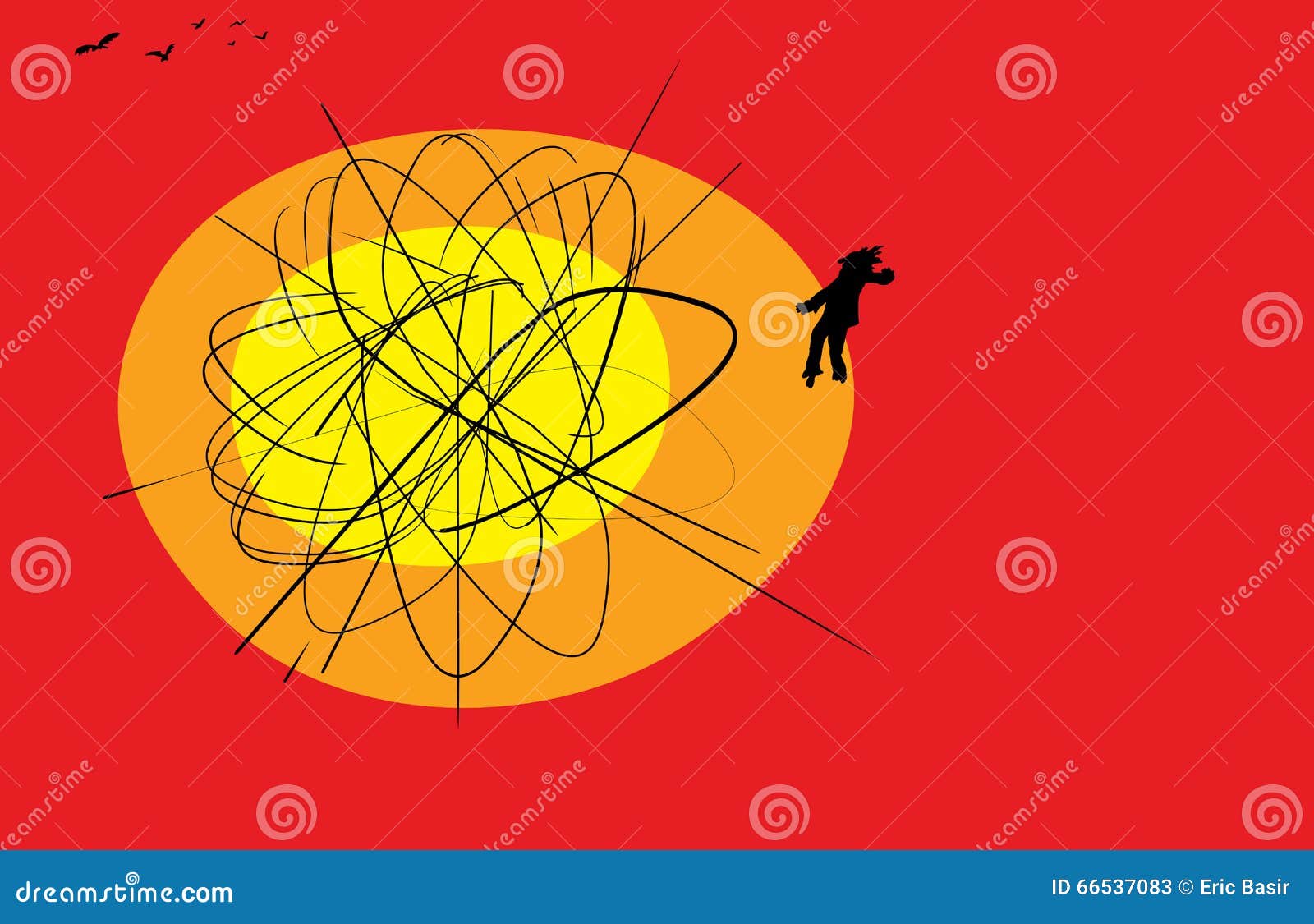 Floating Body and Flying Birds Near Explosion Stock Illustration ...