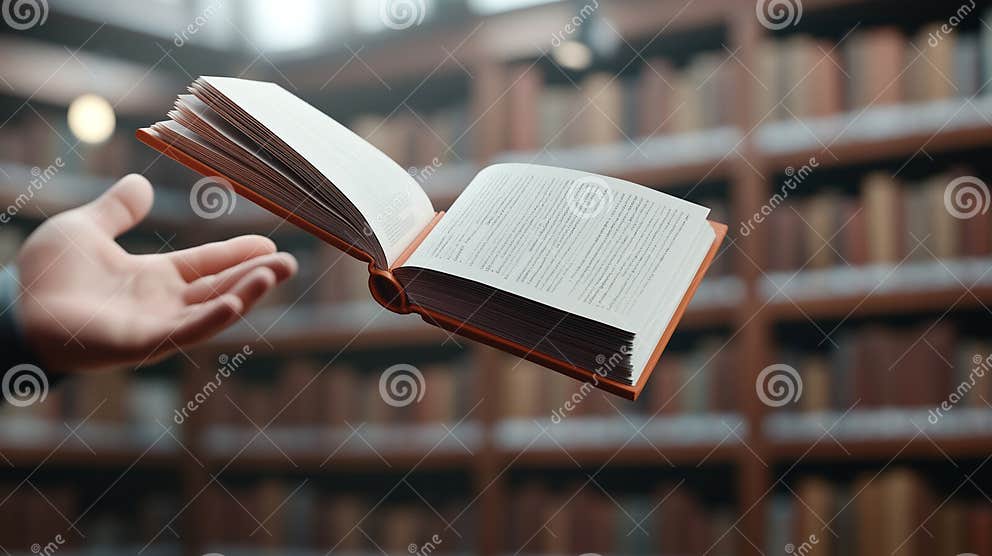 Floating Book in Library Symbolizing Knowledge and Imagination Captures ...