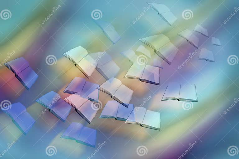 Floating Books on Rainbow Background Stock Image - Image of science ...