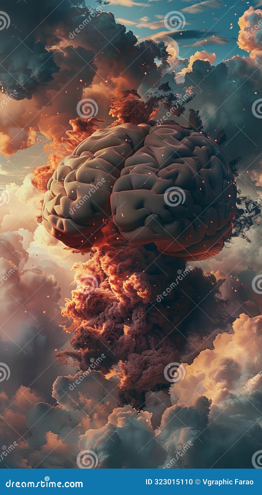 Floating Brain among Dramatic Clouds, Surreal Conceptual Art ...
