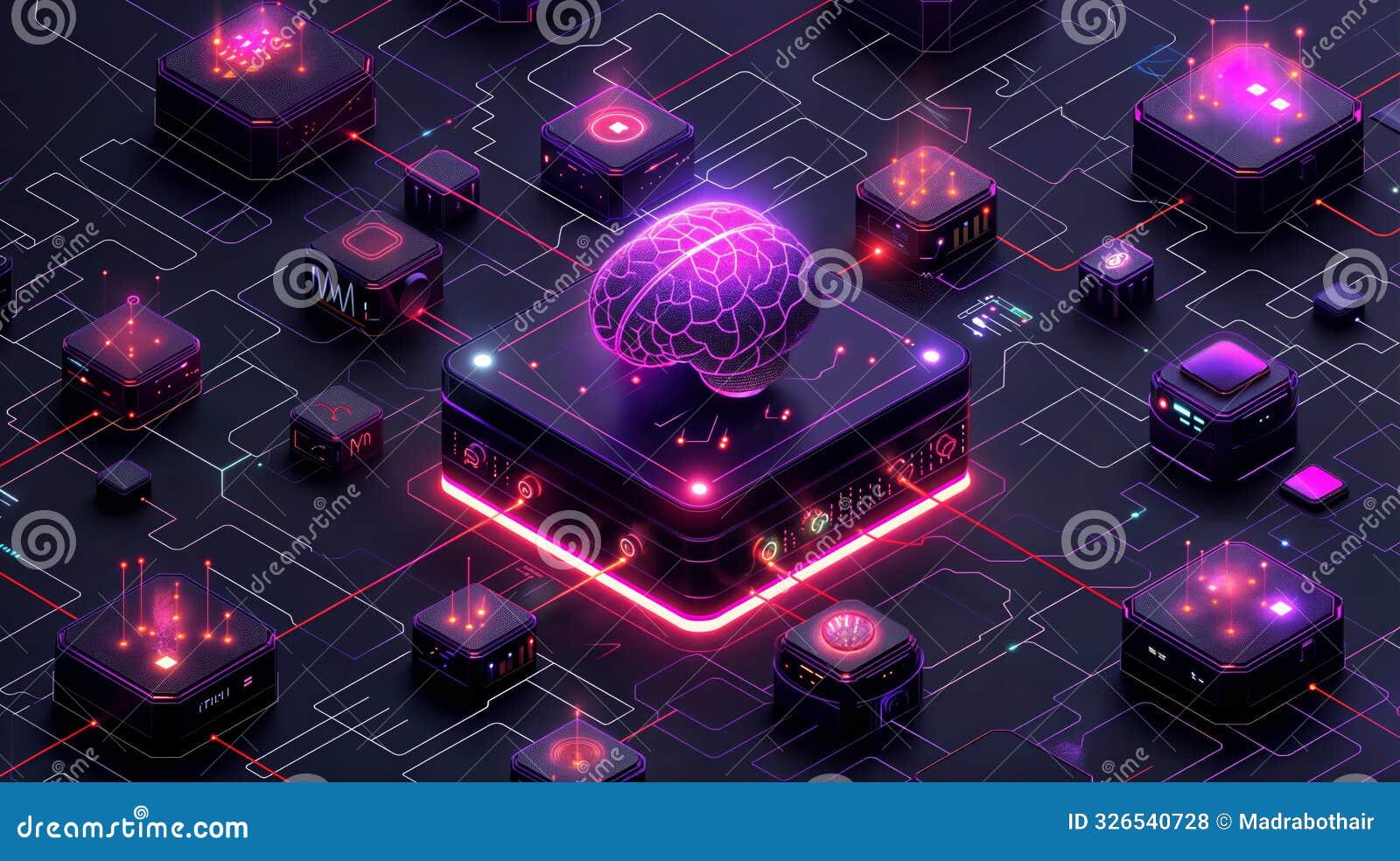 Floating Brains are Connected To a Super Computer, Concept of General ...