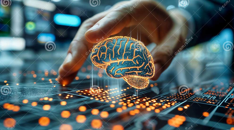 Floating Brains are Connected To a Super Computer, Concept of General ...