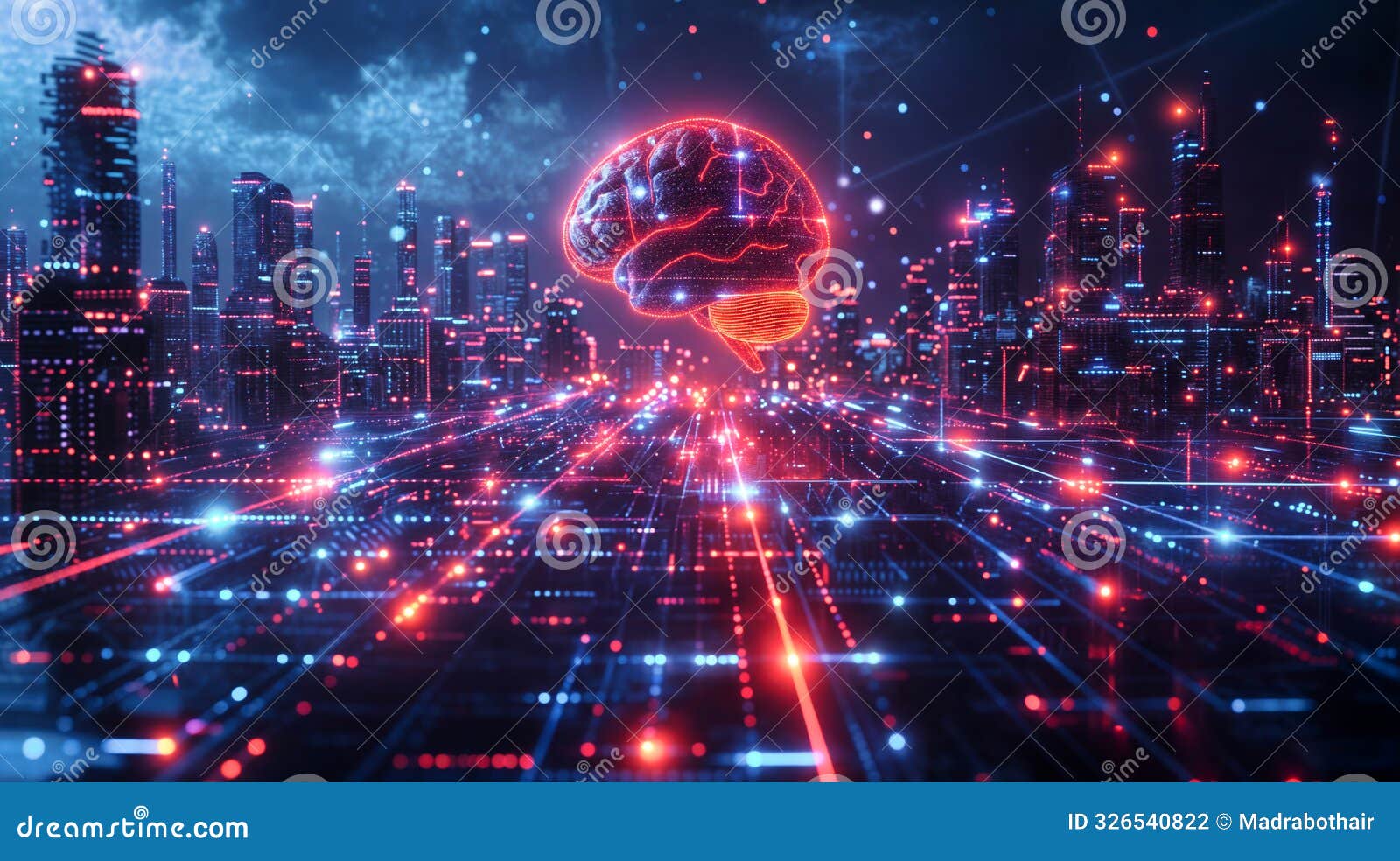 Floating Brains Are Connected To A Super Computer, Concept Of General ...