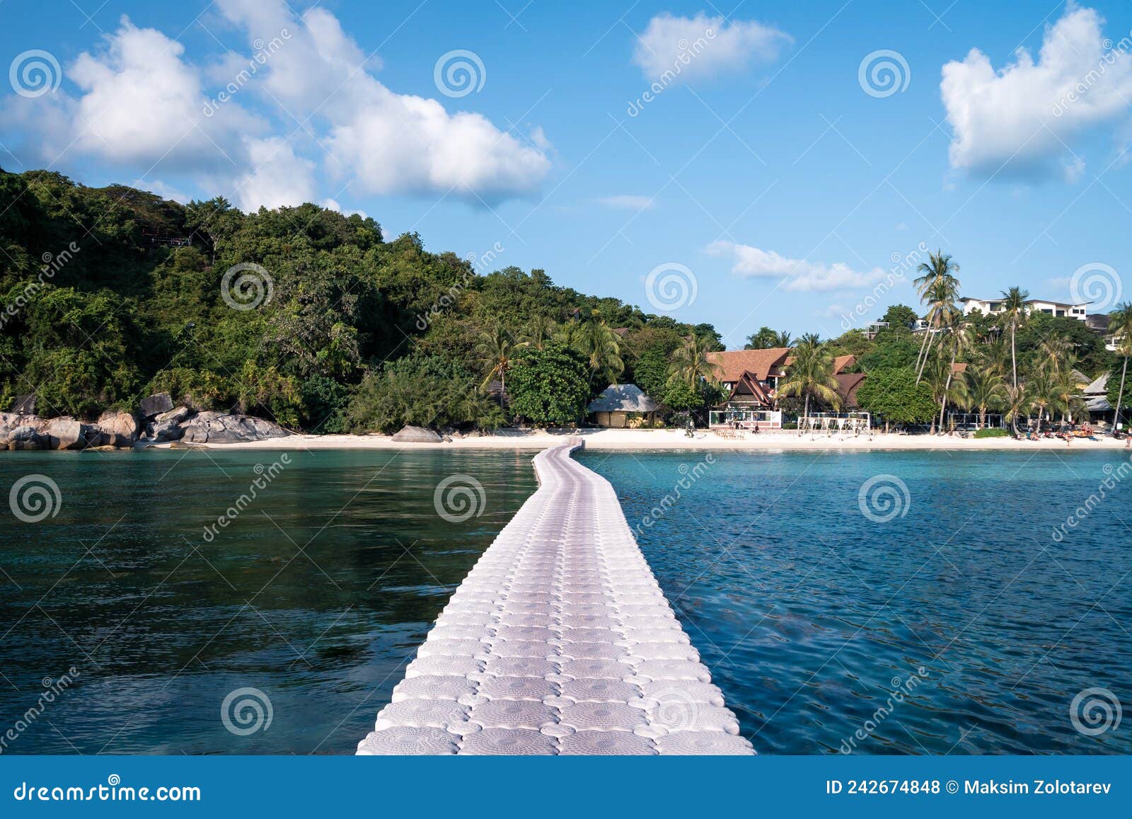 Floating Bridge To Beautiful Beach. Clear Blue Water Stock Photo ...
