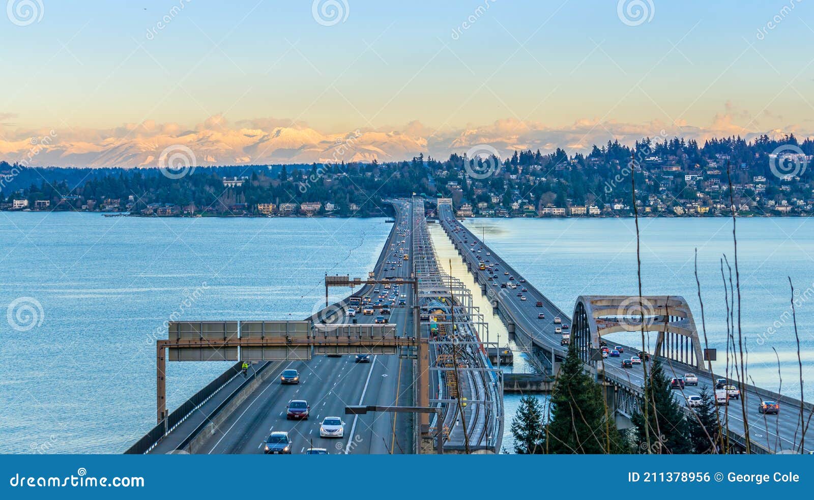 Floating Bridges in the Evening 5 Stock Photo - Image of landscape ...