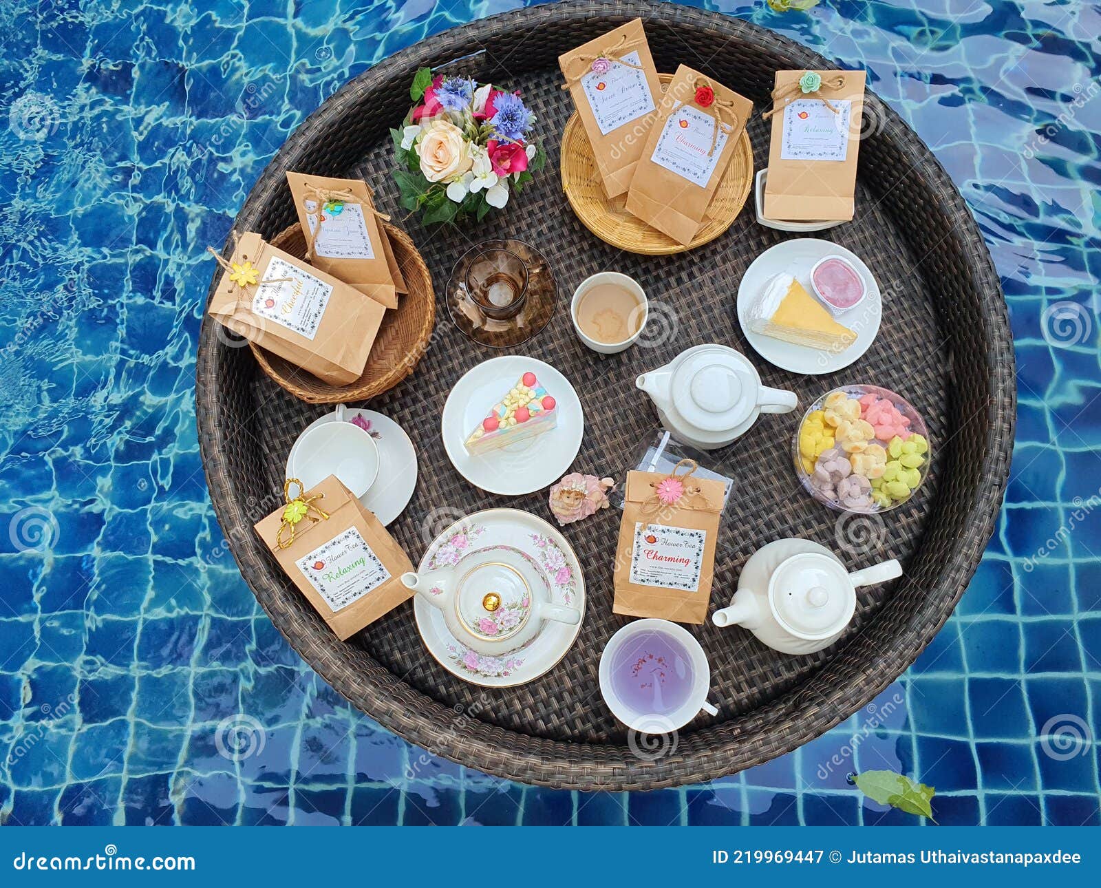Floating, Cake, Afternoon Tea, Pool Stock Image - Image of produce ...