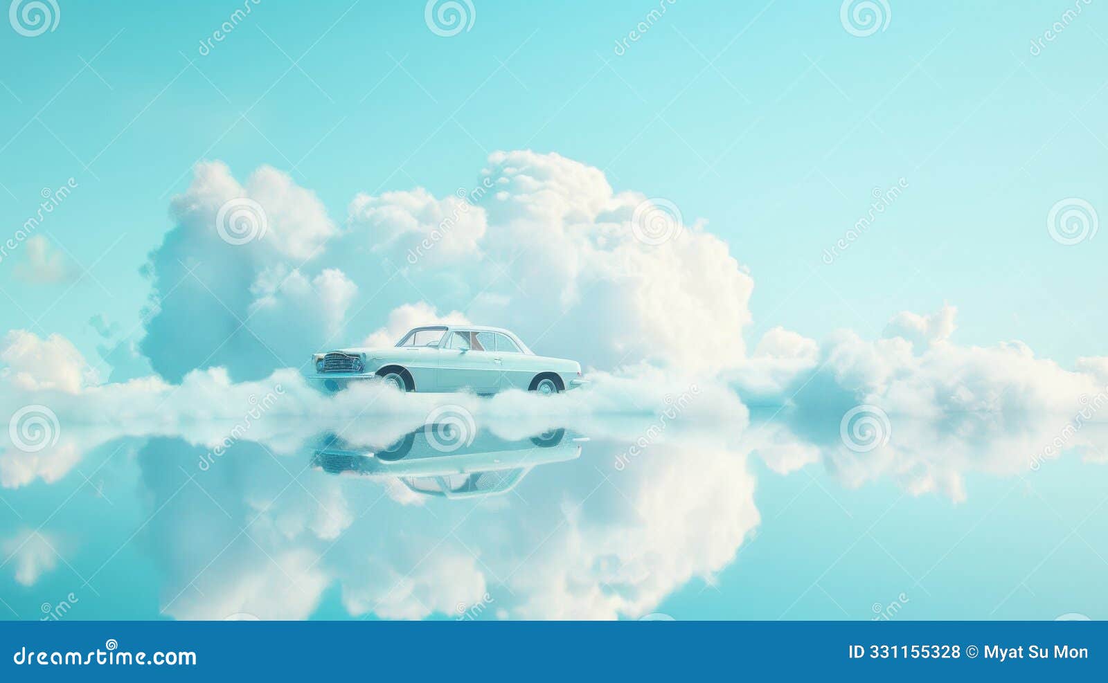 Floating Car Made of Clouds Driving on a Clear Blue Sky Stock ...