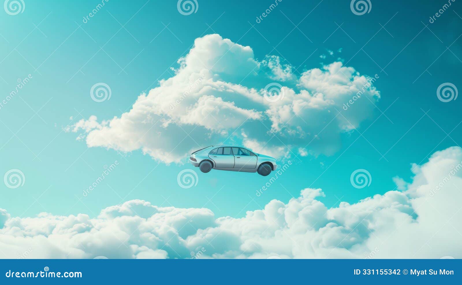 Floating Car Made of Clouds Driving on a Clear Blue Sky Stock ...