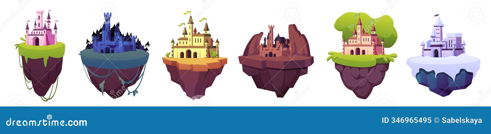 Floating Castles on Islands Vector Set Stock Illustration ...