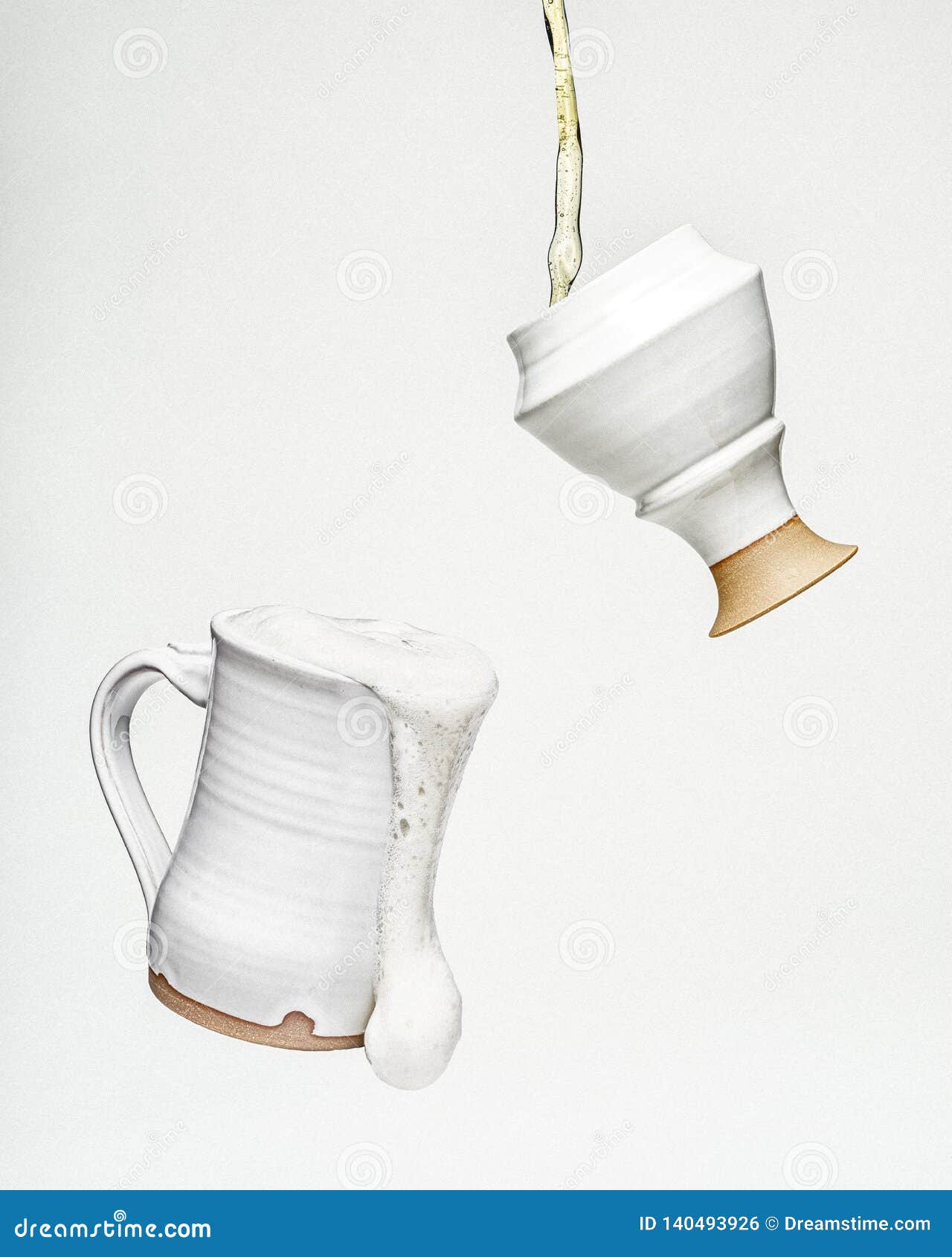 Floating Ceramic Beer Mugs with Beer Stock Photo - Image of retro ...