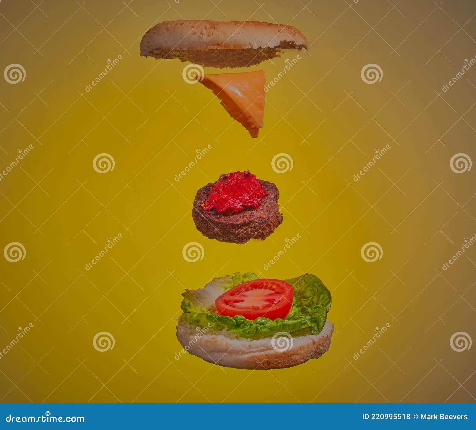 Floating cheese burger. stock photo. Image of hamburger - 220995518