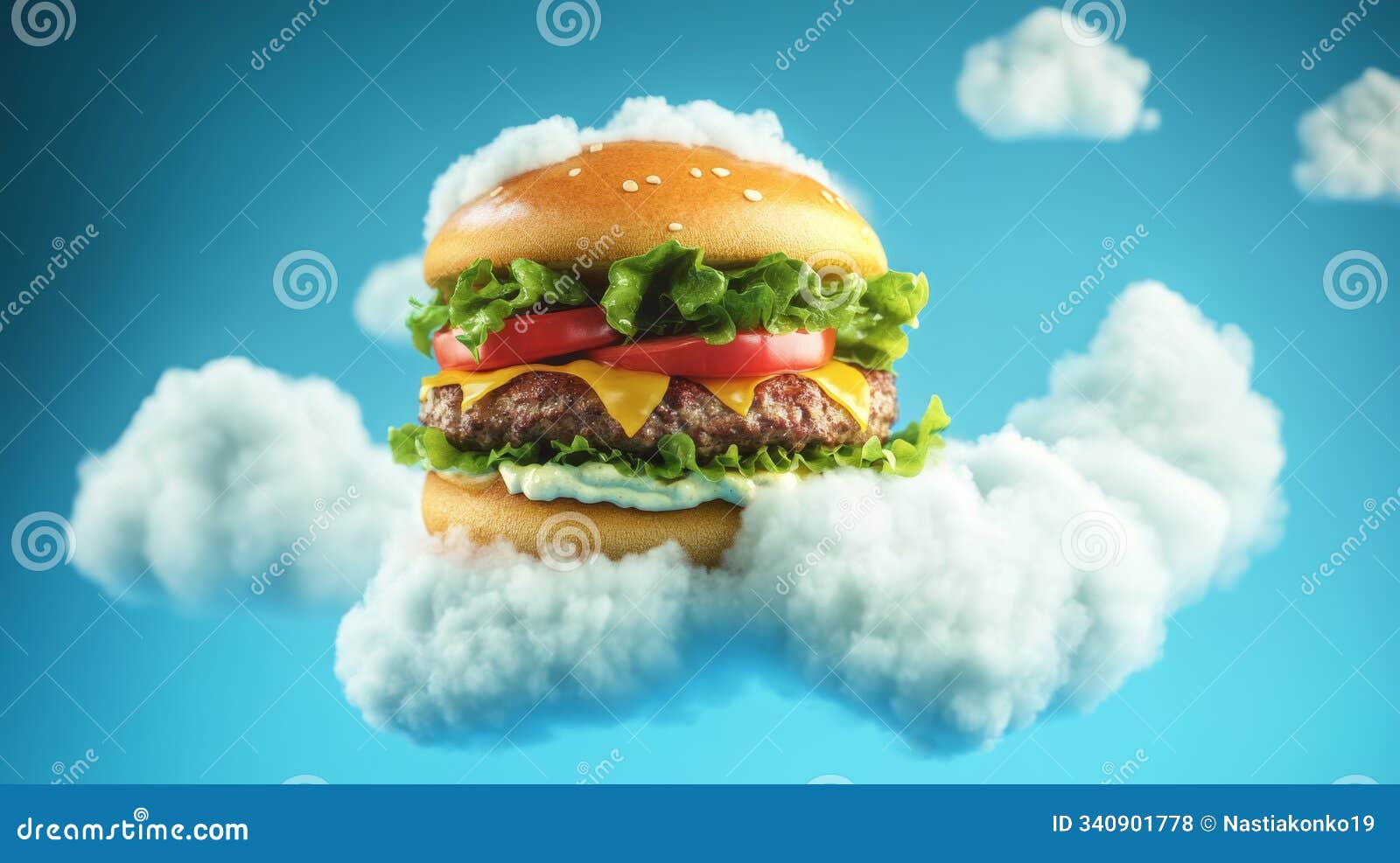 Floating Cheeseburger In Futuristic Dome On Blue Background Stock ...