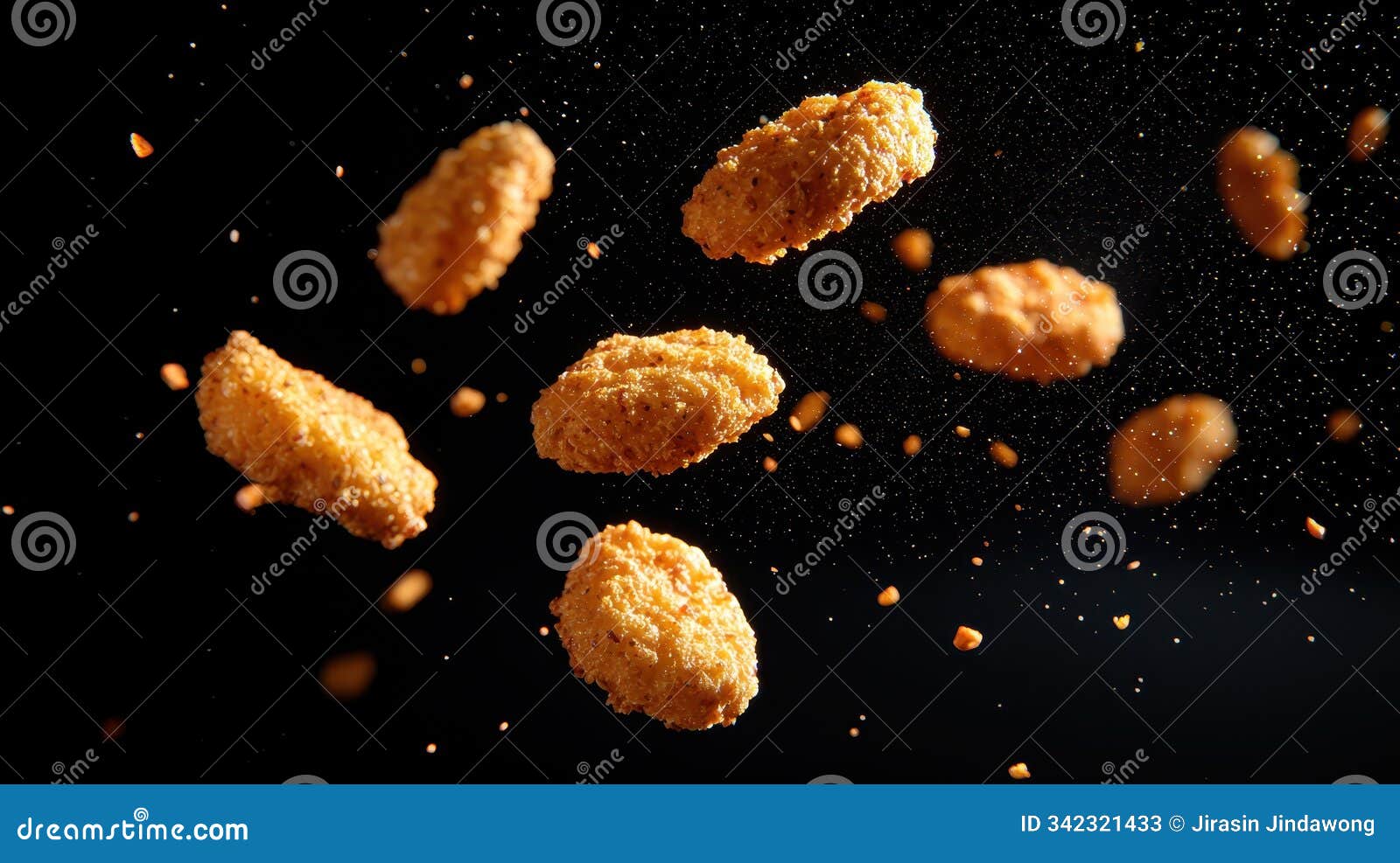 Floating Chicken Nuggets on Black Background Stock Illustration ...
