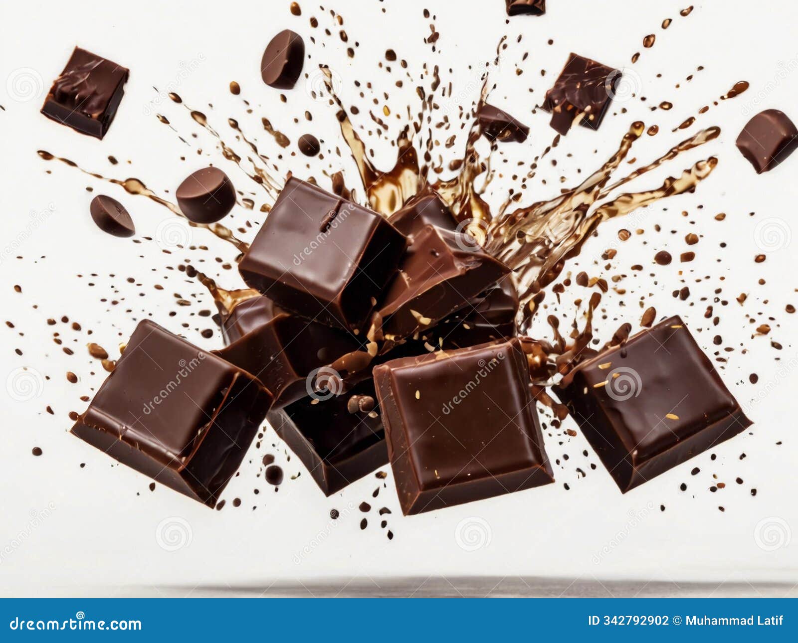 Floating Chocolate Pieces Exploding Stock Photo - Image of creativity ...