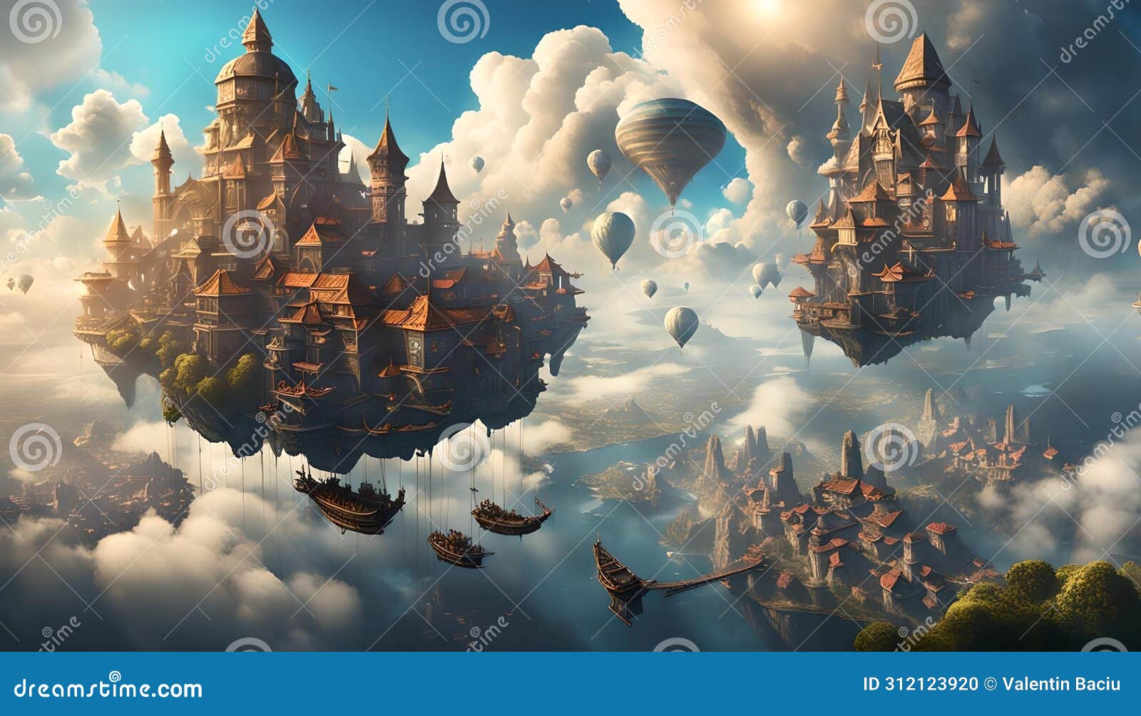 Floating City among the Clouds, Accessible only by Airships Powered by ...