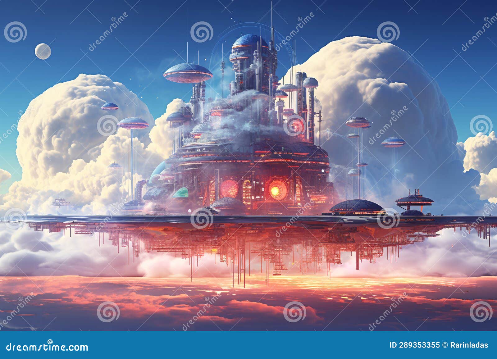 Floating Cloud City. a Futuristic Illustration of Cloud Computing Stock ...
