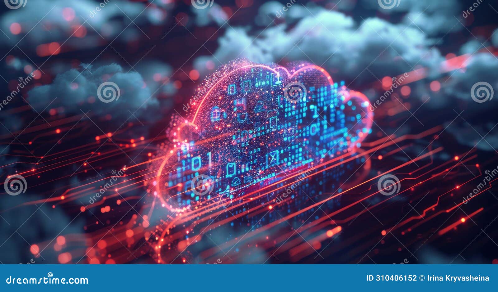 Floating Cloud Surrounded by Lines and Dots Stock Photo - Image of ...