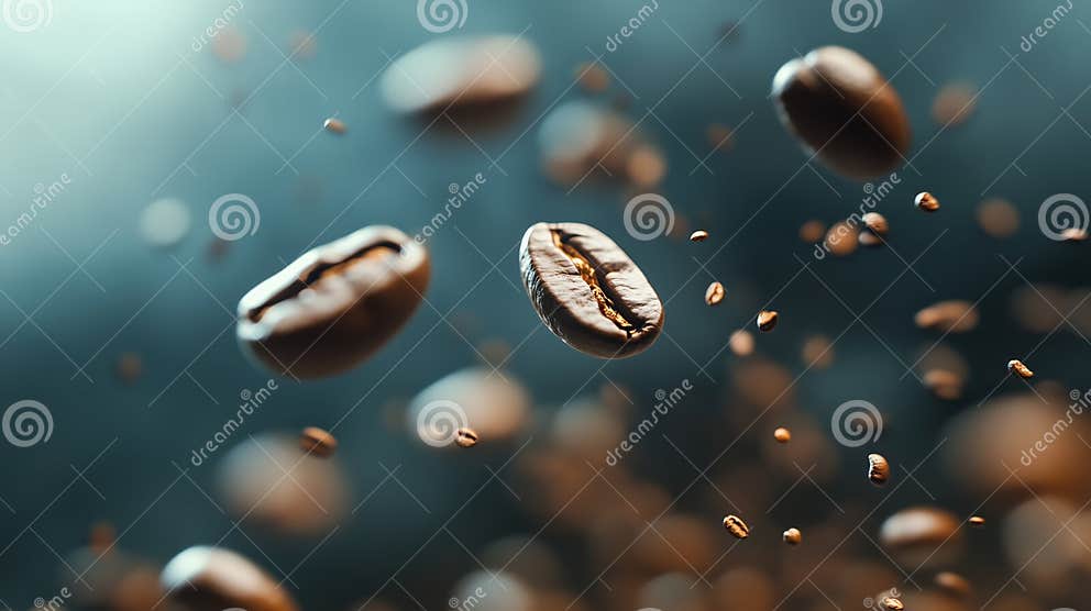 Floating Coffee Beans with Ground Particles in a Dynamic and Textured ...