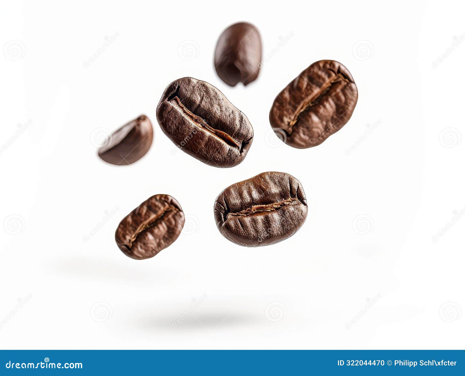 Floating Coffee Beans Isolated on a White Background. Stock ...