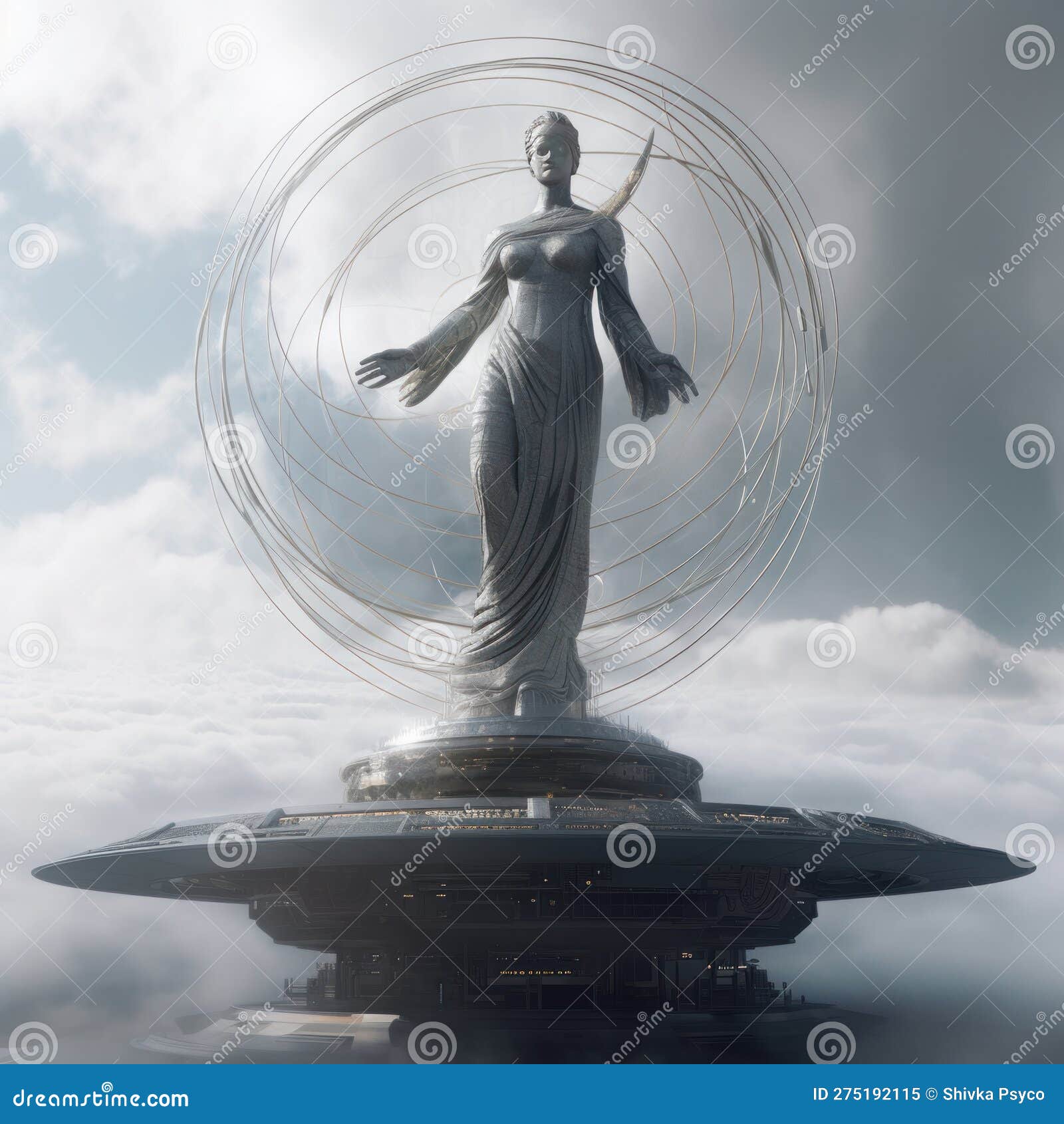 Floating Colossal Futuristic Statue in the Sky Generative AI Stock ...