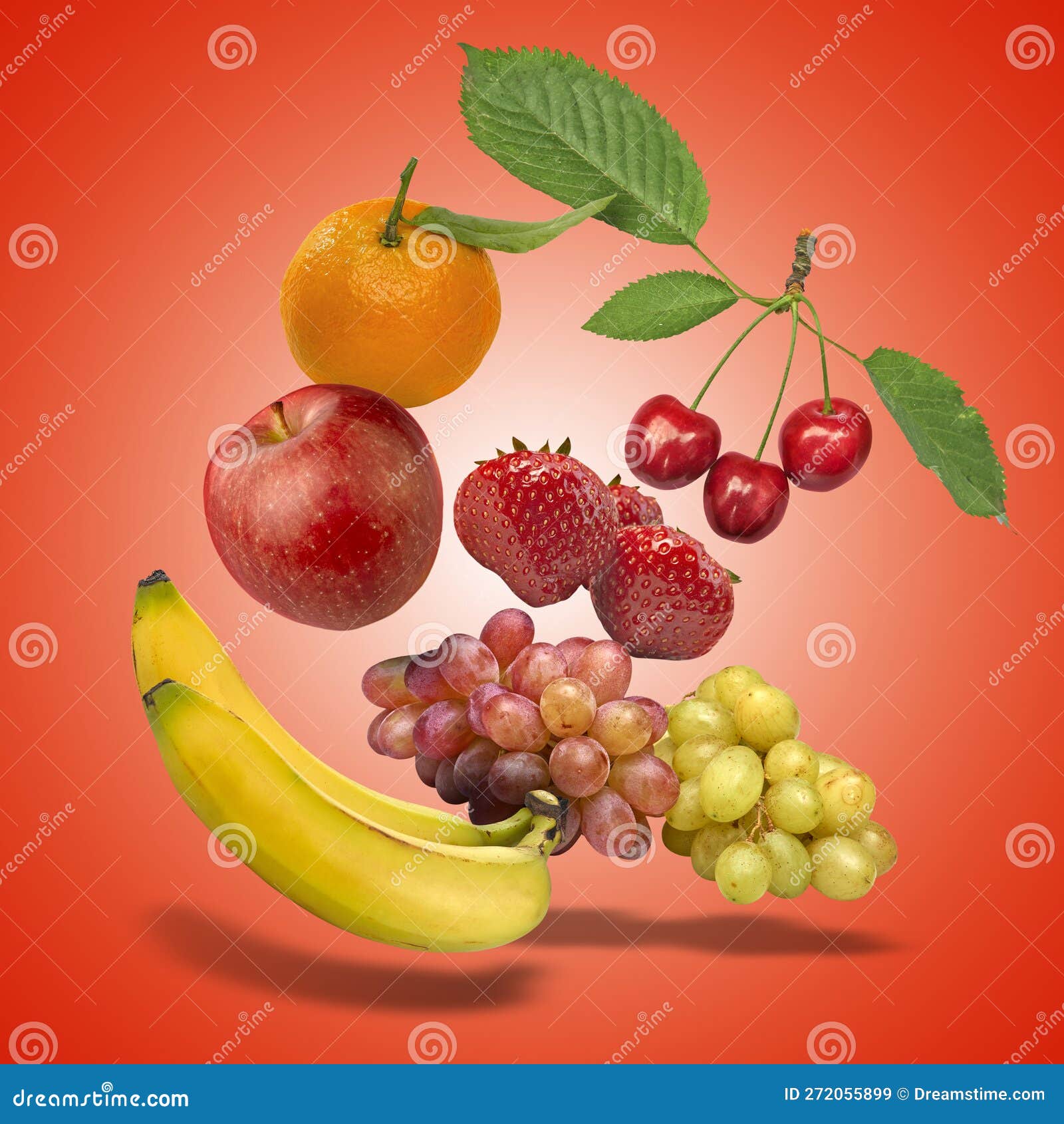 Floating Composition of Some Fruits on Orange Gradient Stock ...