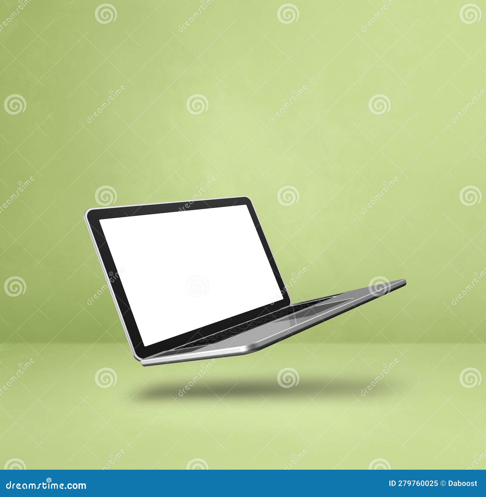 Floating Computer Laptop Isolated on Green. Square Background Stock ...