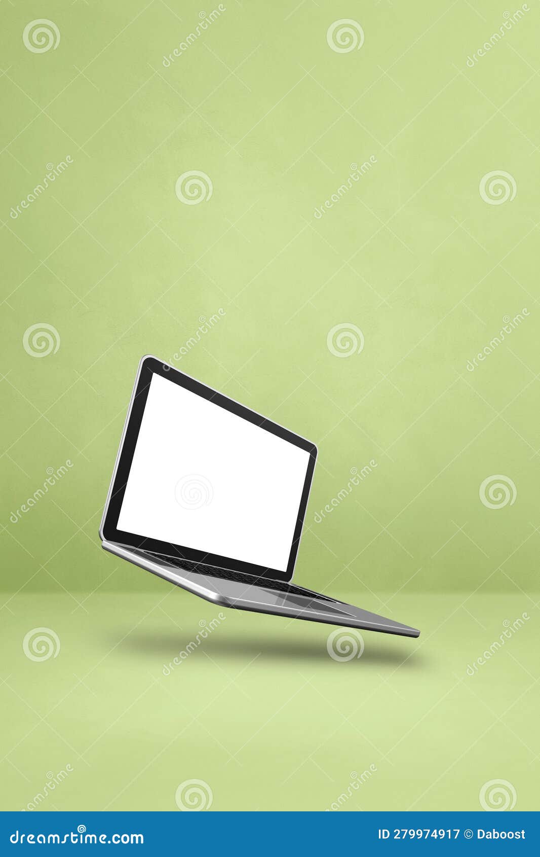 Floating Computer Laptop Isolated on Green. Vertical Background Stock ...