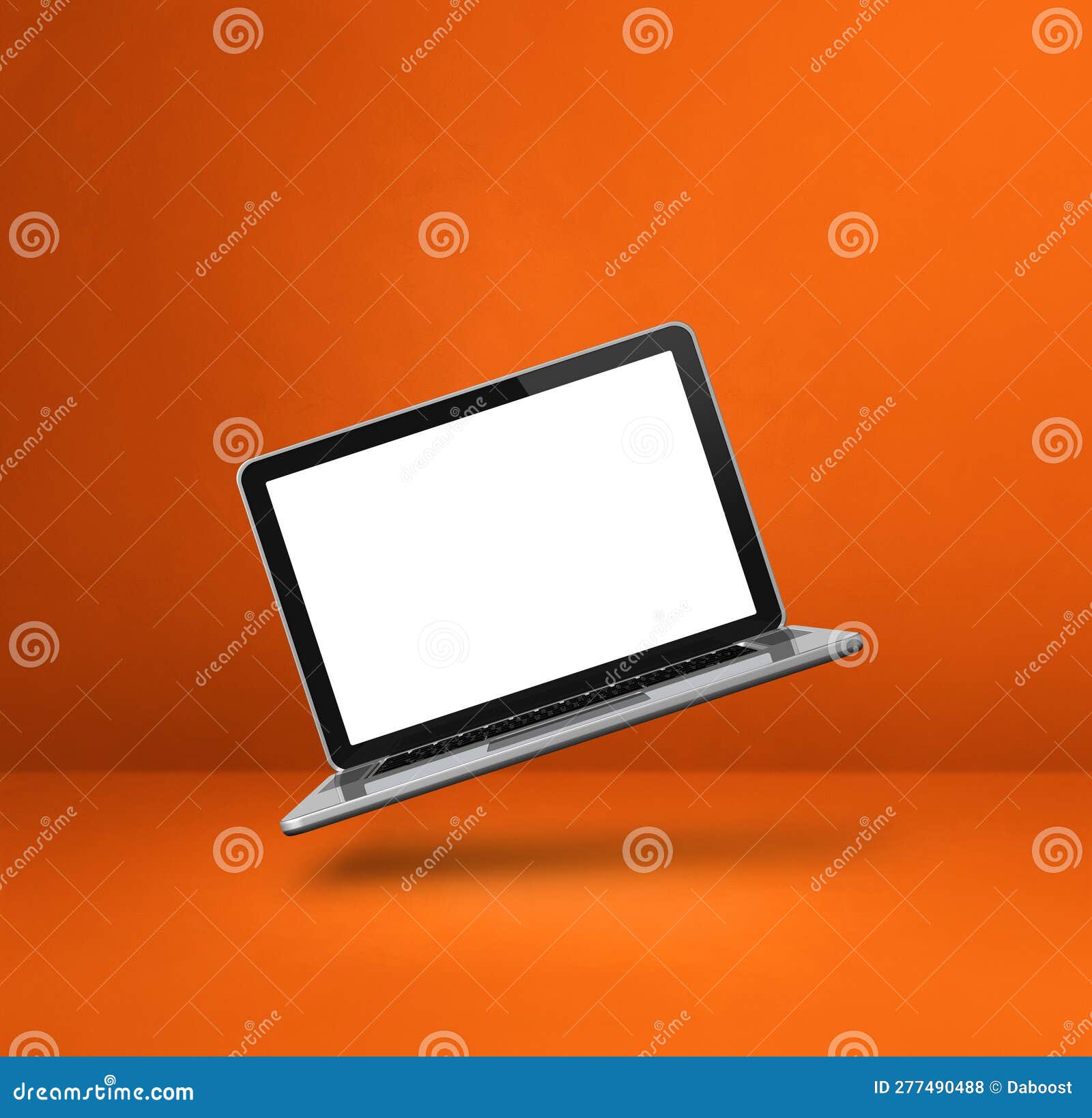 Floating Computer Laptop Isolated on Orange. Square Background Stock ...