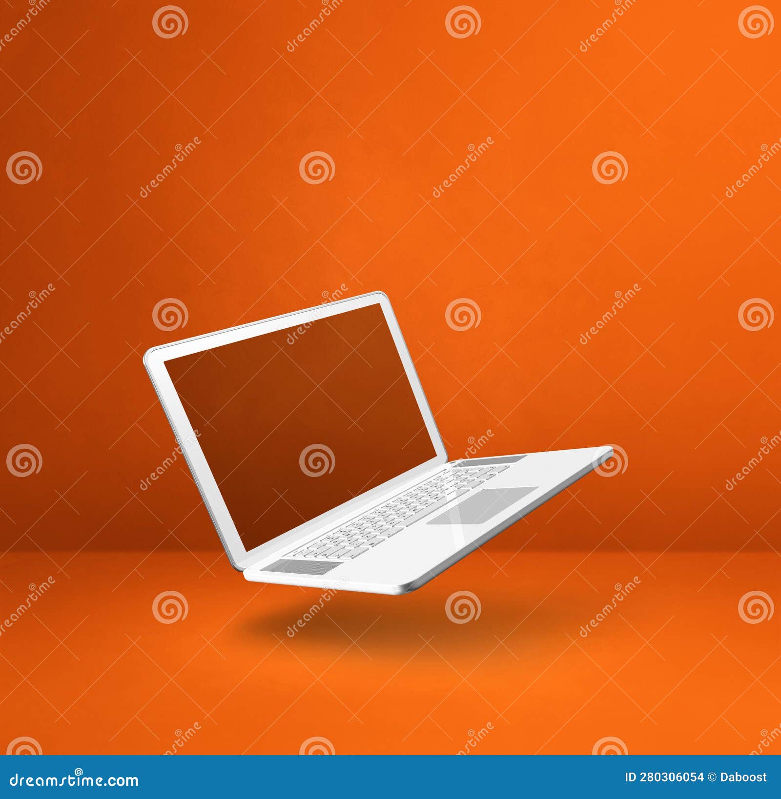 Floating Computer Laptop Isolated on Orange. Square Background Stock ...