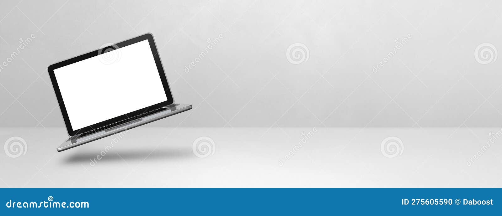 Floating Computer Laptop Isolated on White. Horizontal Banner ...
