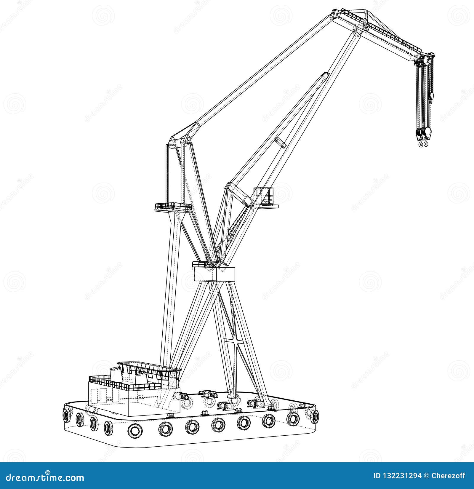 Floating crane. Vector stock vector. Illustration of outline - 132231294