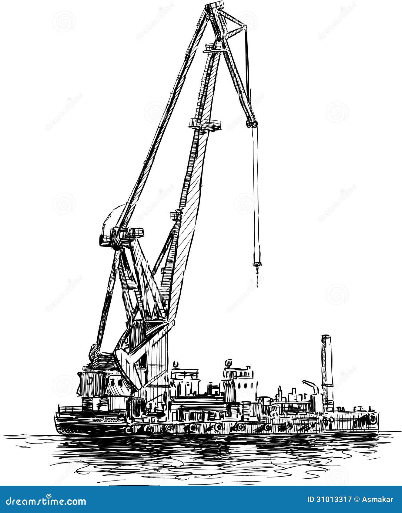 Floating Crane Mounting Cabin Of The Ship Cartoon Vector ...