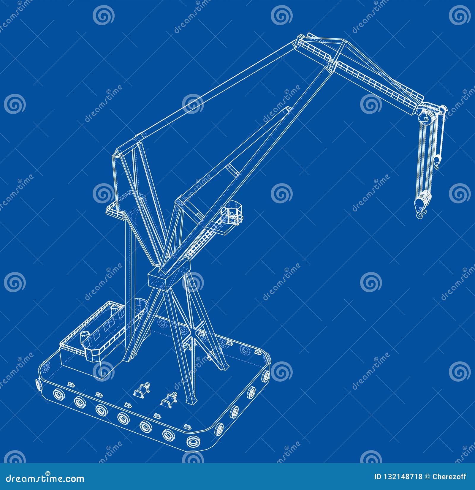 Floating crane. Vector stock vector. Illustration of drawing - 132148718