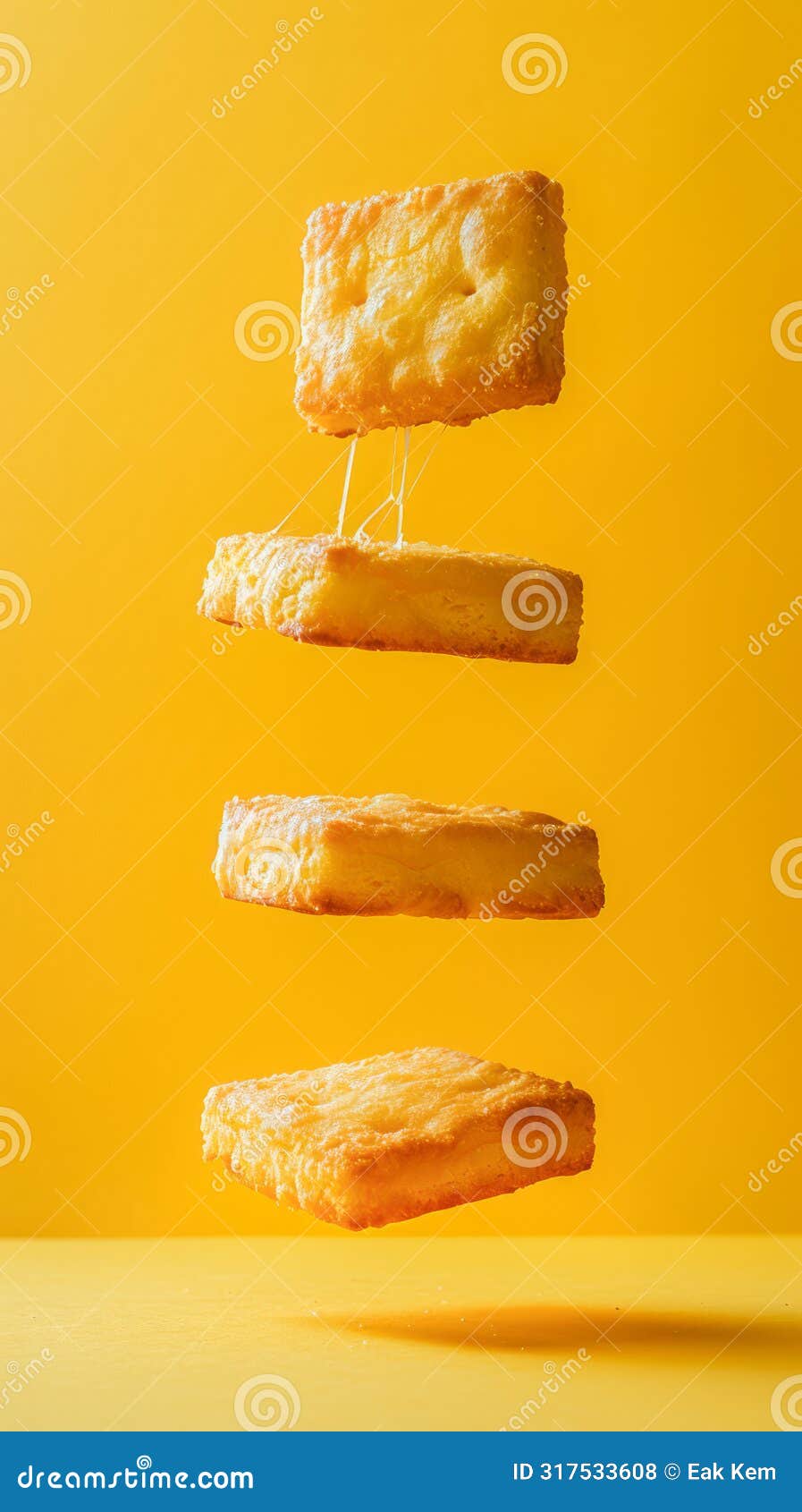 Floating Crispy Crackers on Vibrant Yellow Background Creative Snack ...
