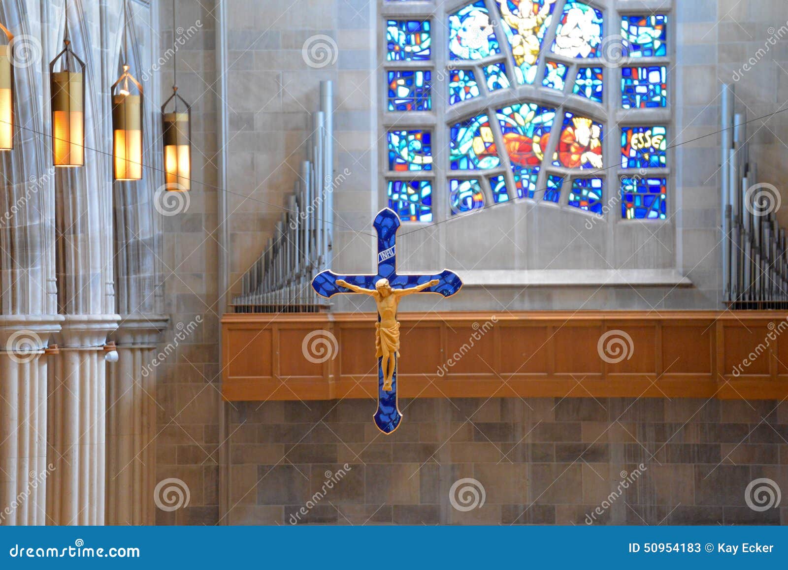 Floating Cross with Stained Glass Editorial Stock Photo - Image of ...