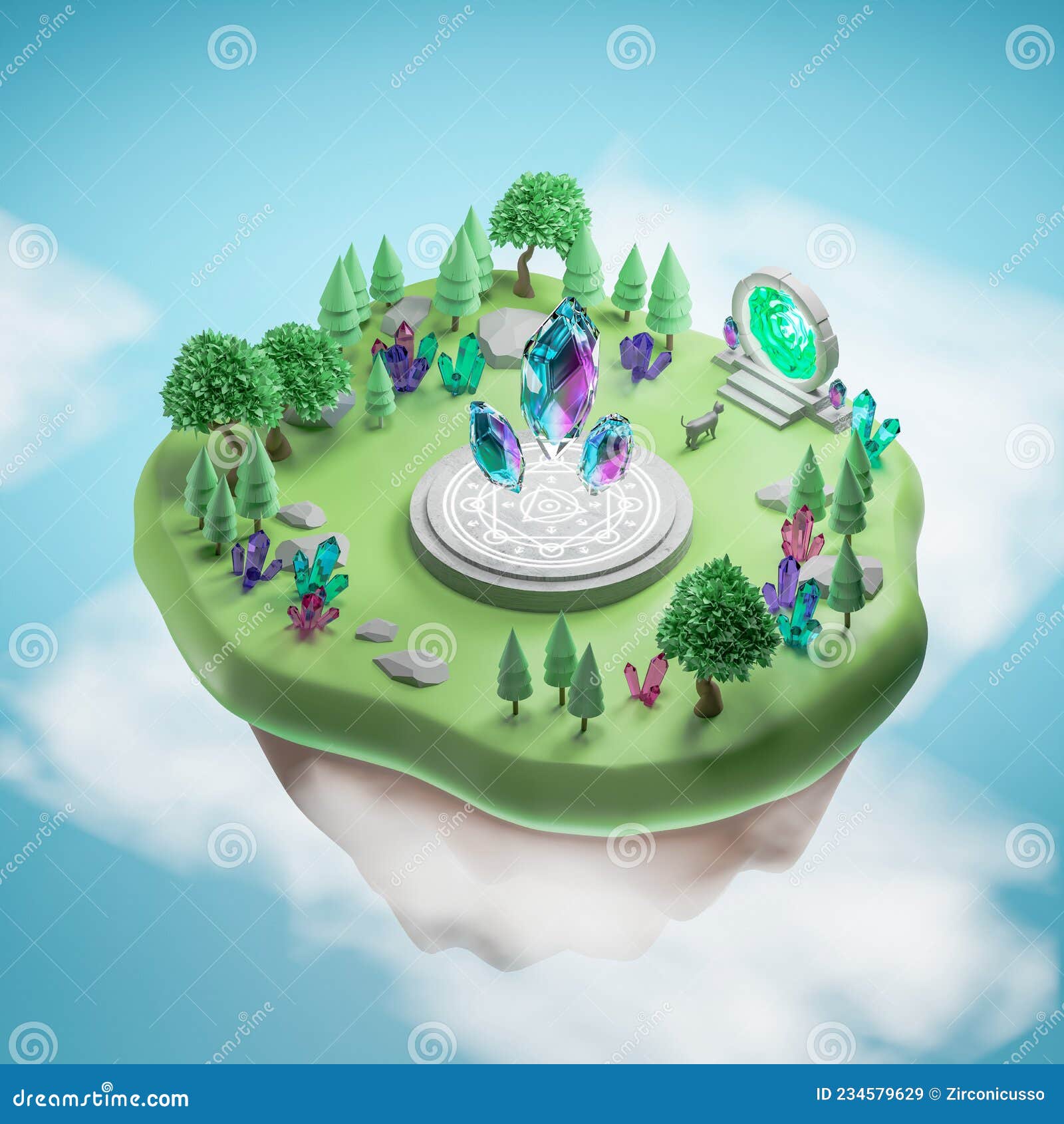 Floating crystal island stock illustration. Illustration of rendering ...